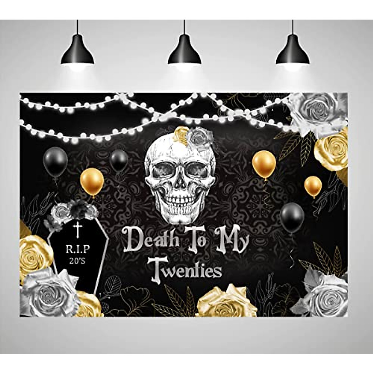 Death to My Twenties Backdrop for 30th Birthday Party Background Decorations Gothic Skull RIP to My 20s Black Rose Balloons Photography Background Supplies 7x5ft