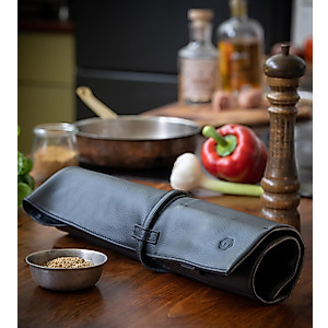 Leather Knife Roll Bag for Chef`s - Premium Knife Roll Case made of Genuine Water-Buffalo Leather – knives storage Bosse (black)