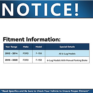 Detroit Axle - Brake Kit for 2012-2020 Ford F-150 [w/Manual Parking Brake] Drilled & Slotted Brake Rotors Ceramic Brakes Pads 2013-2019 Front and Rear Replacement : 13.78" Front & 13.70" Rear Rotors
