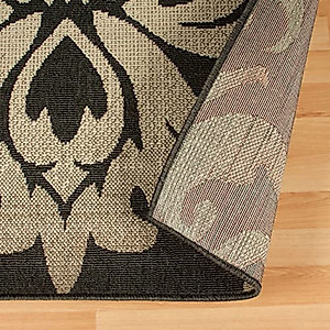 SUPERIOR Lowell Collection Indoor/Outdoor Damask Pattern Area Rug, Grey/Beige/Teal, 2' x 3'