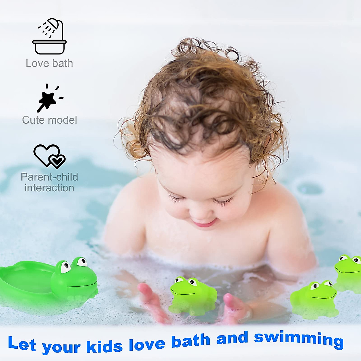 LIANXIN Baby Bath Toys, Rubber Frog Bath Toys for Toddlers 1-3, Floating Bathtub Toy for Infant Kids Age 2-4, Bath Toys Gift for Pool, Family Bath Set of 4