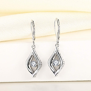 YL Eye Earrings 925 Sterling Silver Dancing Diamond Halo Dangle Earrings Birthstones Drop Jewelry (04-diamond-Apr)