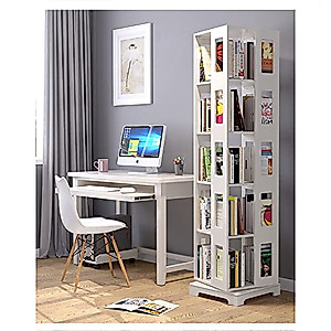 foriy 5 Tier Rotating Bookshelf for Kids Adults Square 360° Revolving Bookcase Bookshelf Corner Bookshelf for Small Space Floor Standing Storage Display Rack for Home Office Study Room Bedroom White