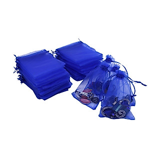 Wudygirl 50pcs 6x9 Drawstring Organza Bag Blue Jewelry Pouches Party Weeding Favor Candles Cosmetic Toy Balls Baby Shower Dried Flowers Chocolates Birthday Gift Packing Bags(50pcs Blue 6.7x9)
