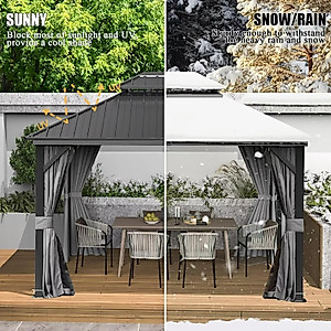 Domi 12’ X 16’ Hardtop Gazebo Canopy with Netting & Curtains, Outdoor Aluminum Gazebo with Galvanized Steel Double Roof for Patio Lawn and Garden, Gray