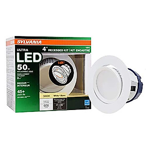 SYLVANIA General Lighting 70395 Ultra 4" Gimbal (Tilting) Recessed Downlight Kit, 50W Equivalent LED Lamp, 3000K (Warm White), White