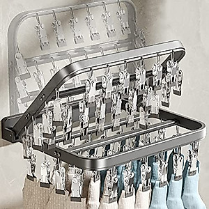 NEWRAIN Clothes Drying Rack, Aluminum Alloy Laundry Clothing Drying Hanger with 26 Pegs for Drying Towels, Bras, Lingerie, Baby Clothes，Socks