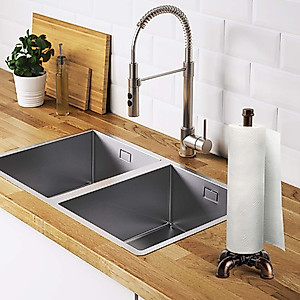 TLBTEK Floor Toilet Paper Holder Stand, Black Iron Farmhouse Paper Towel Rack,Rustic Industrial Vintage DIY Style Pipe Roll Tissue Holder Heavy Duty for Bathroom, Bedroom, Kitchen (Brown)