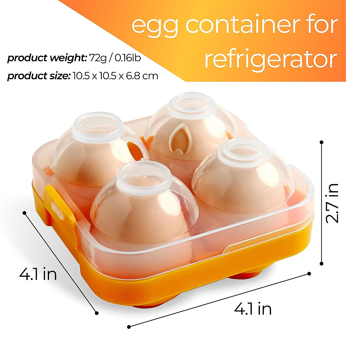 BIOPRONEXT Plastic Egg Container for Refrigerator - Shockproof 4 Grid Fresh Egg Storage Box - Stackable Egg Holder for Fridge or Camping - Reusable Egg Carton - Portable Egg Holders for Fresh Eggs