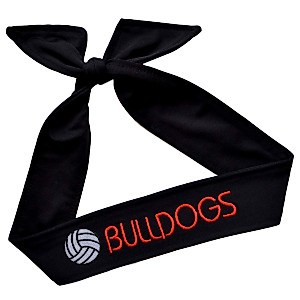 Volleyball TIE Back Moisture Wicking Headband Personalized with The Embroidered Name of Your Choice (Black Solid Tie Back) One Size