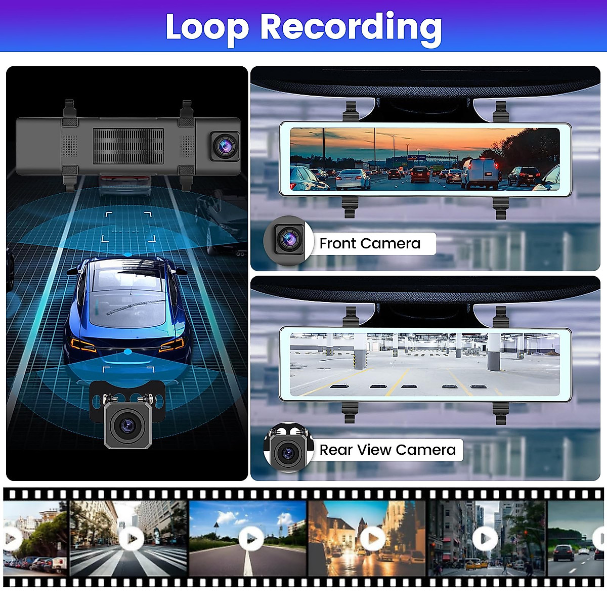 NHOPEEW 11.26 inch Rear View Mirror Camera with Carplay and Android Auto - Mirror Dash Cam Front and Rear - FM Transmitter/Bluetooth/Split Screen/Voice Control/Loop Recording + 64GB TF Card