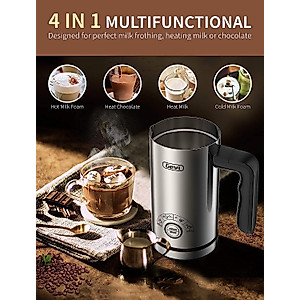 Gevi Milk Frother, 4 in 1 Stainless Steel Electric 10.1 oz/2.5 oz Automatic Cold and Hot Milk Foam Maker & Milk, Chocolate Warmer for Macchiato, Cappuccino, Hot Chocolates, Latte, 500W, 120V, Silver