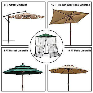 DOOSARG 7.5-10FT Umbrella Netting for Outdoor Umbrellas, Patio Umbrella Mosquito Netting with Led Strip Lights, Adjustable Rope, Fits 9Ft Outdoor Table Umbrellas (Black)