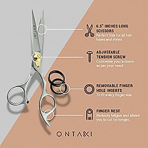 Ontaki Hair Cutting Scissors 6.5" - Japanese Steel Shears for Beard & Mustache - Hand-Forged Tool for Barbers, Men & Women - Sharp Hair Shears