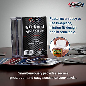 BCW 2-Piece 50 Card Slider Box - 5 ct | Premium Trading Card Storage | Sturdy, Stackable, Crystal-Clear Design for Magic The Gathering, Football, Basketball, Baseball Cards