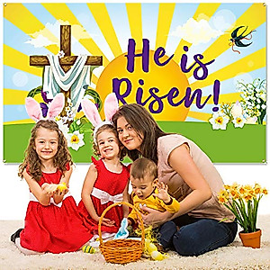 Happy Easter Jesus Backdrop Easter Jesus He Is Risen Background Banner Easter Resurrection Background for Easter Day Celebration Party Decor Banner Portrait Photo Easter Party Supplies, 6 x 4 ft