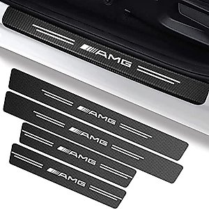 Car Stickers for Car Door Threshold Protection with AMG Logo,4PCS Carbon Fiber Door Sill Scuff Plate Protective Covers, Self-Adhesive Door Entry Guard Stickers, Interior Accessories Anti-Collision