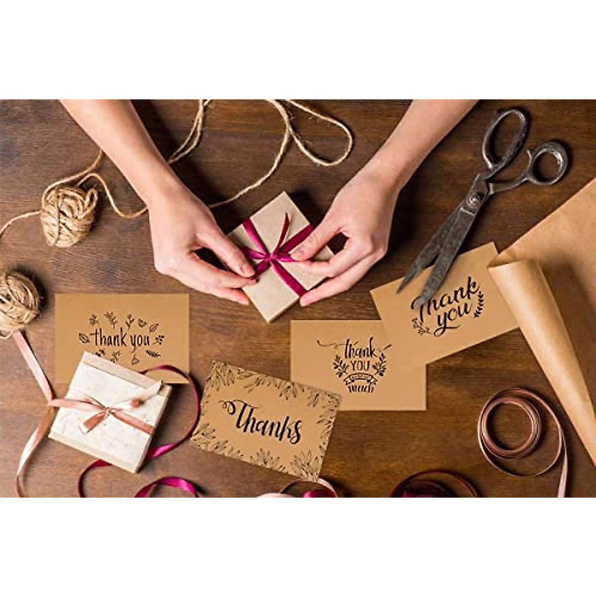 Thank You Cards of Ohuhu, 36 Pack Brown Kraft Paper 6 Design of Assorted Thank U Greeting Note Card with Envelopes and Stickers for Wedding, Business, Birthday, Baby Shower, Blank Inside, 4 x 6 Inch