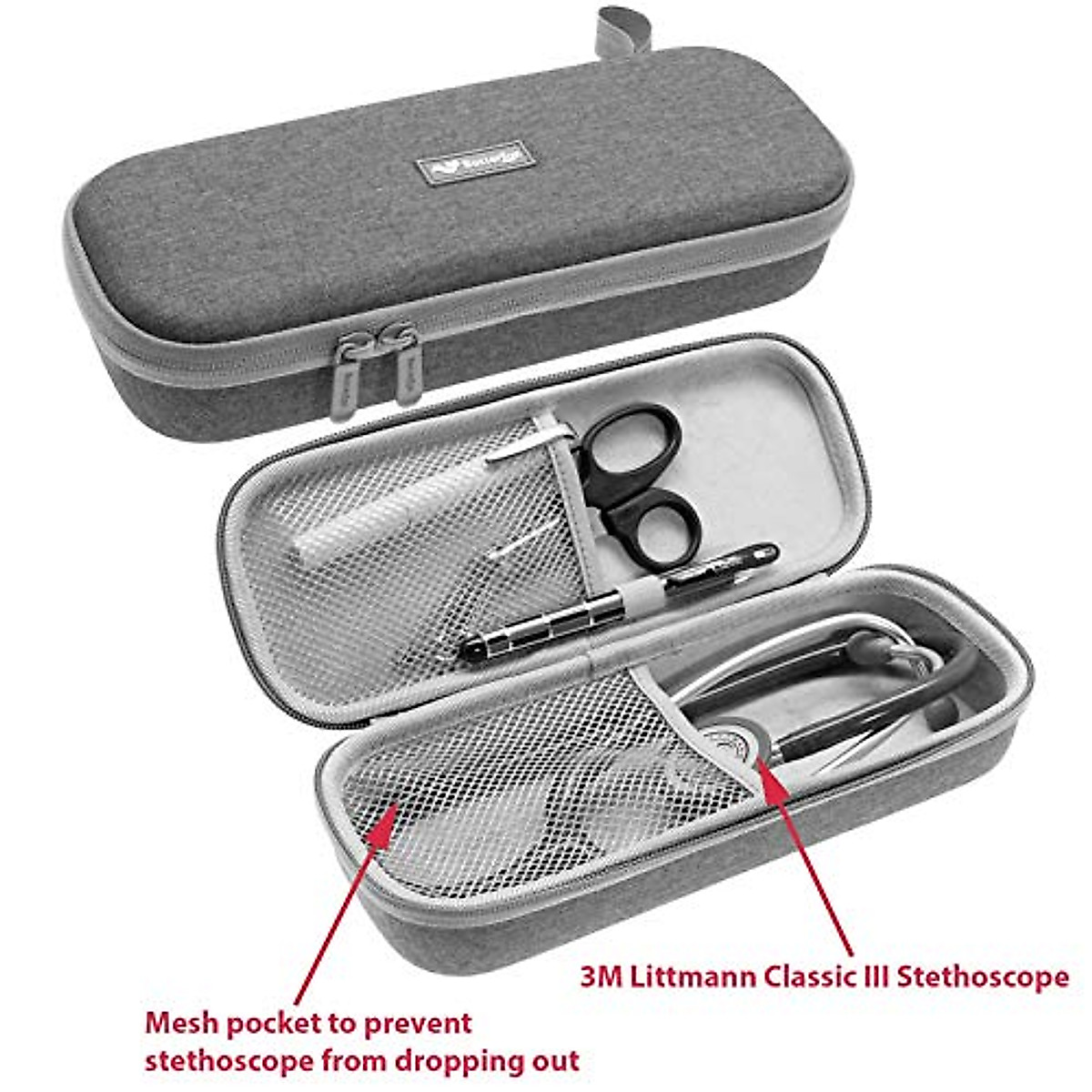 ButterFox Semi Hard Stethoscope Carry Case, fits 3M Littmann Stethoscope and Other Accessories (Grey)