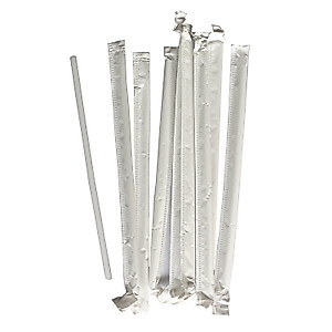 Daxwell Slim Plastic Milk Straws, Individually Wrapped, White, 5.75" x 3.7 mm, C10001366 (12,000; 24 Boxes of 500)