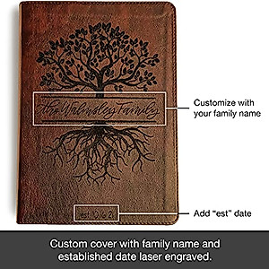 Custom Family Name ESV Journaling Bible, Tree Illustration with Personalized Family Name and Date Included in the Custom Design, Makes a Great Personalized Wedding Gift