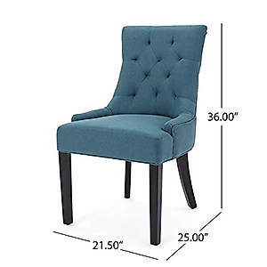 Christopher Knight Home Edwina Contemporary Tufted Fabric Dining Chairs (Set of 4), Pack of 4, Dark Teal, Espresso