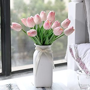 Cloudecor 20Pcs Artificial Tulips Fake Tulip Real Touch Latex Flowers for Wedding Party Home Office Decor (White - 20p)