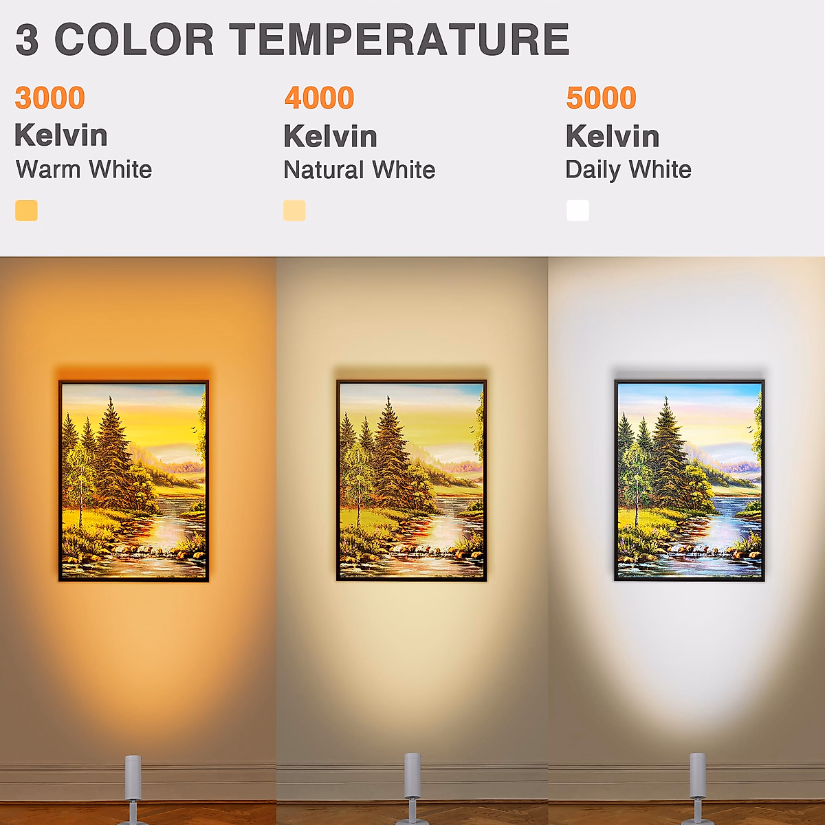 URTOM LED Spot Lights Indoor 3W Uplighting Indoor Spotlight with Memory Function 3000K/4000K/5000K Up Lights Indoor 120V Dimmable Uplights Indoor for Plant Spotlight Indoor for Accent Lighting 2 Pack