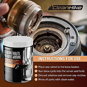 CleanHike Espresso Machine Cleaning Tablets - (100 Tablets) For Breville, Jura, Miele, and Universal Coffee Machine for All Brands - Professional Coffee Grease and Residue Cleaner for Baristas (1)