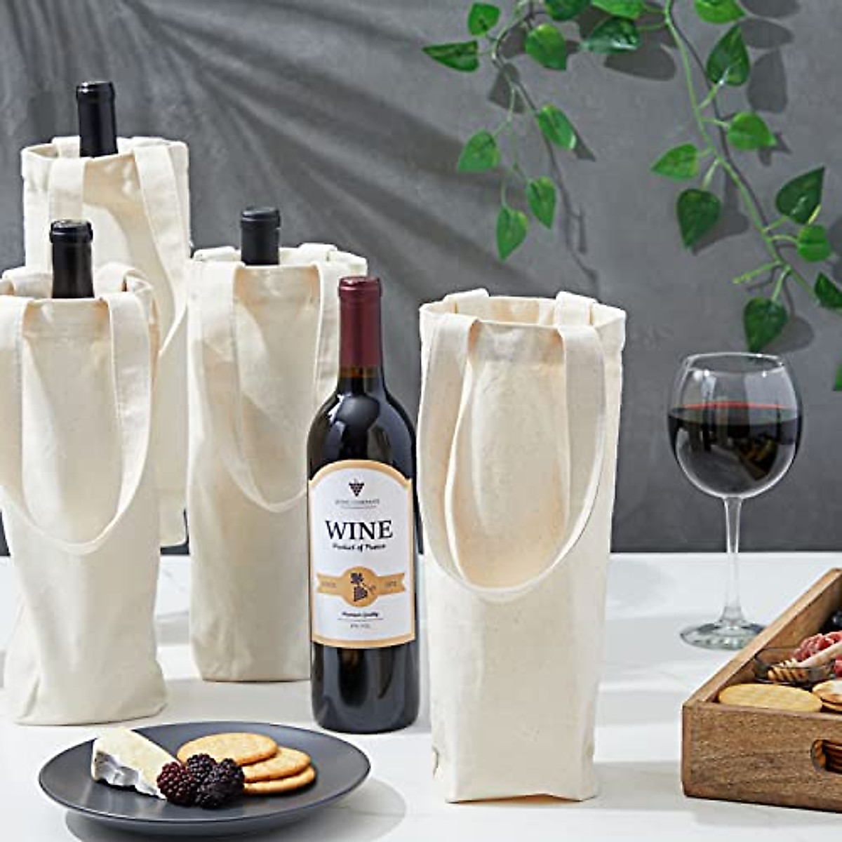 Canvas Wine Carrying Bags with Handles, Bottle Gift Totes (6 Pack)