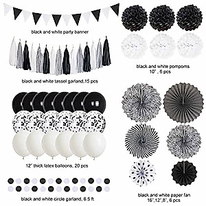 ANSOMO Black and White Party Decorations and Supplies, for Baby Shower and Birthday Graduation Bachelorette with Paper Fan and Tassel Garland