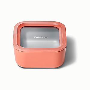 Caraway Glass Food Storage - 4.4 Cup Glass Container - Ceramic Coated Food Container - Non Toxic, Non Stick Lunch Box Container with Glass Lids. Dishwasher, Oven, & Microwave Safe - Perracotta