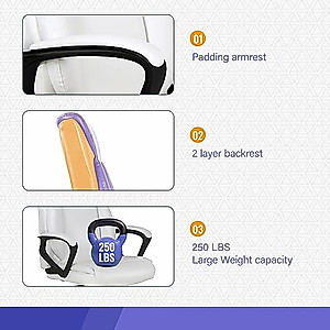 Home Office Chair Ergonomic Desk Chair PU Leather Task Chair Executive Rolling Swivel Mid Back Computer Chair with Lumbar Support Armrest Adjustable Chair for Men White