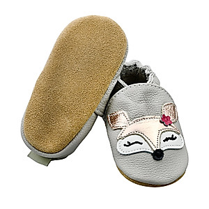 iEvolve Baby Leather Shoes Soft First Walker Shoes Crib Shoes Moccasins for Toddlers(Red Owl, 12-18 Months)