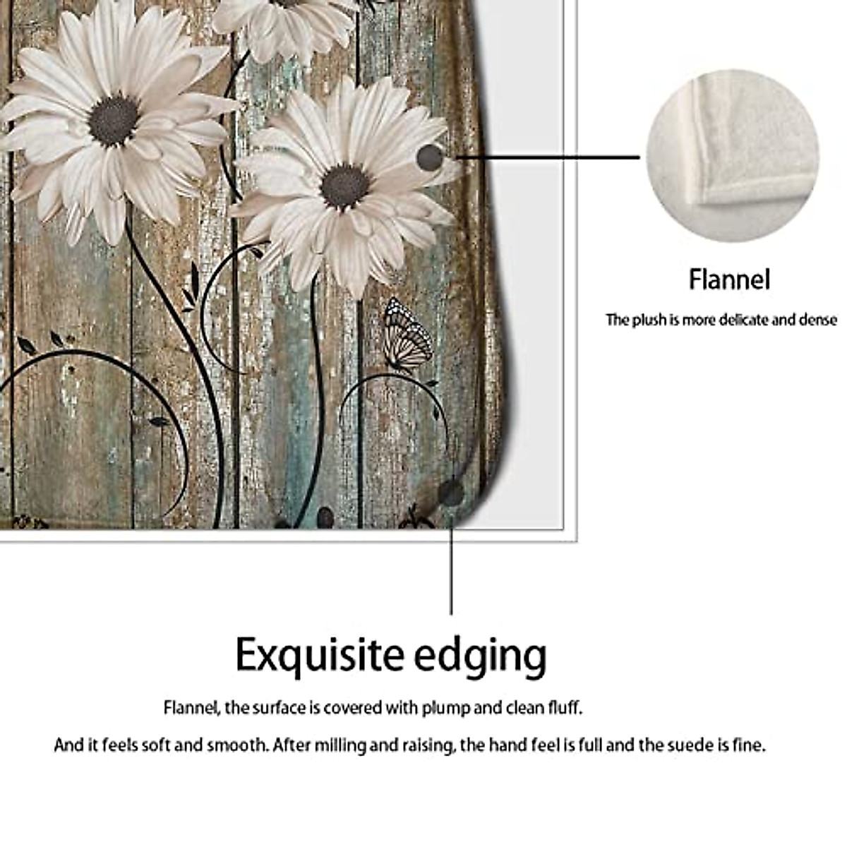 4 PCS Rustic Flower Shower Curtain Set with Non-Slip Rug,Toilet Lid Cover,U Shape Mat,Farmhouse Waterproof Fabric Shower?Curtains with 12 Hooks and Rug Mat Set for Bathroom,71''L