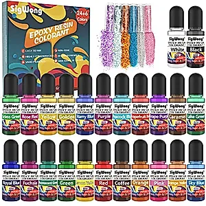 Epoxy Resin Pigment - 24 Colors Liquid Translucent Epoxy Resin Colorant, Highly Concentrated Epoxy Resin Dye for DIY Jewelry Making, Paint, Craft - 6ml Each, with 6 Colors Resin Glitter
