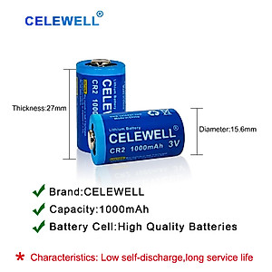 CELEWELL 【10-Year Warranty】 4Pcs CR2 3V 1000mAh Lithium Battery
