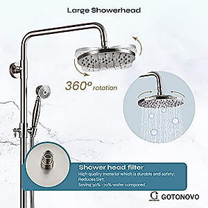 Shower Faucet Set Exposed 8 Rain Shower 2 Double Knobs Handle Brushed Nickel Triple Function Tub Spout Shower Fixture Combo System Unit Set