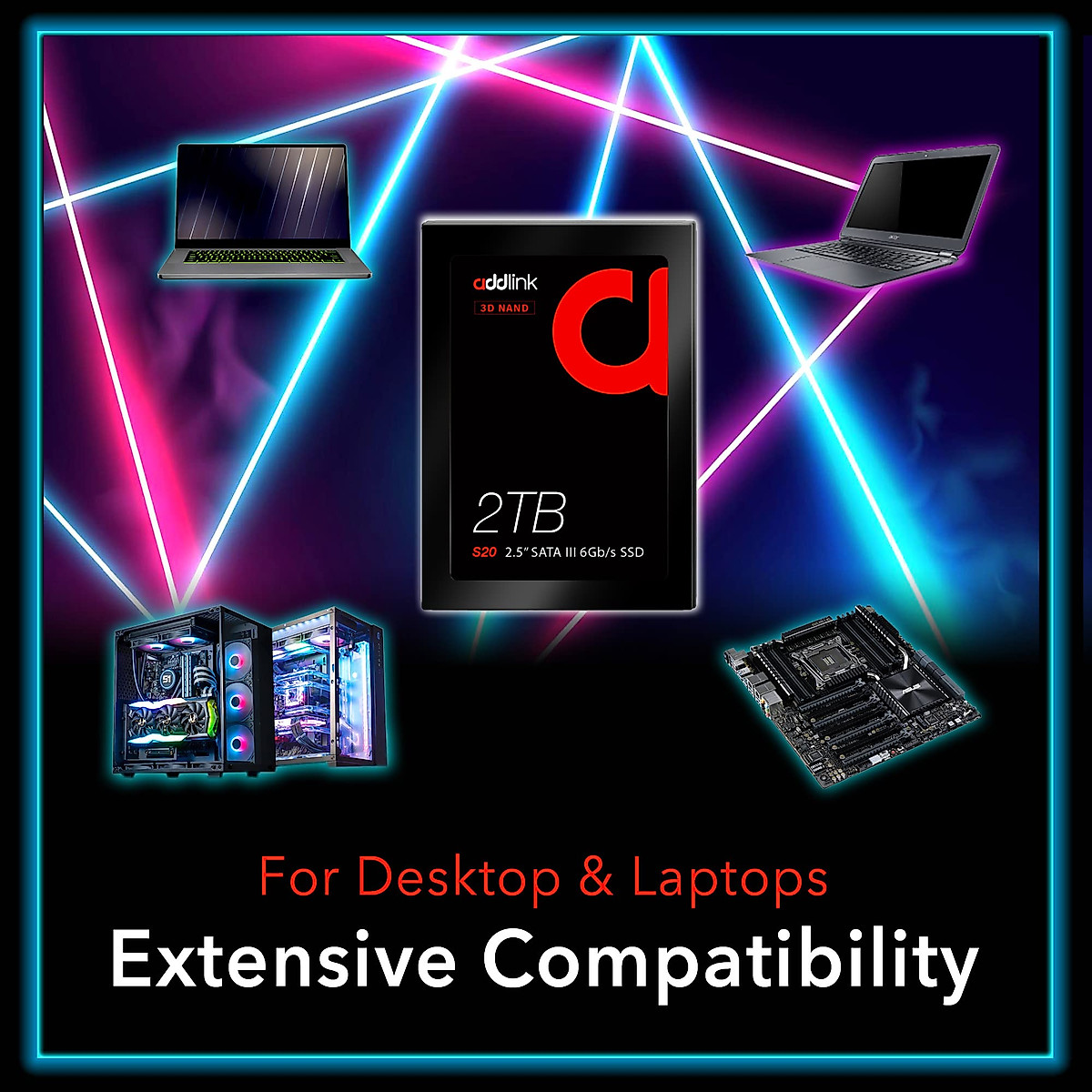 Addlink S20 2TB PS4 Compatible SATA III 2.5" Inch Extreme Quality Internal SSD 550MB/s Maximum Speed, Perfect HDD Replacement/Upgrade for Laptops, PCs & Sony PS4 (ad2TBS20S3S)