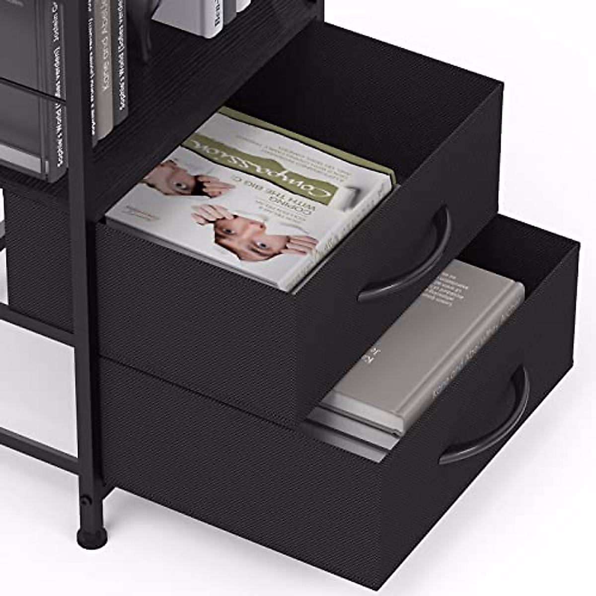 YBING Nightstand Bedroom Bedside Table with Fabric Drawers End Table with Storage Open Shelf Side Table for Living Room Home Dorm Small Space Black