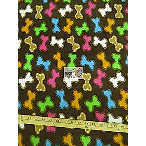 Dog Fleece Printed Fabric by The Yard Baby Warm Blanket Decor (Dog Bone Treats Rainbow)