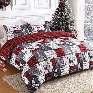 CAROMIO Christmas Duvet Cover King, Soft Microfiber Red Duvet Covers, Reversible Printed Comforter Cover Set Christmas Holiday Decorative Bedding (Christmas Plaid, King)