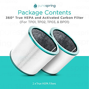 2-Pack PureSpring True HEPA H13 Replacement Filter Compatible with Dyson Pure Cool Link Models TP01, TP02, TP03, BP01 Part# 968126-03, 305158-01 - Premium Quality, Blocks Over 99.9% of Contaminants