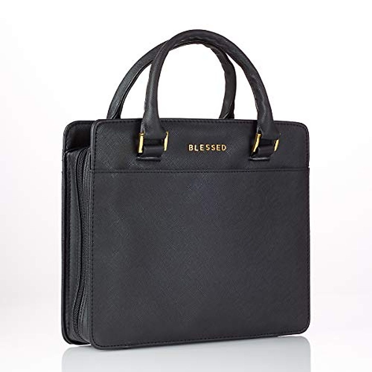 Blessed Purse Style Bible Cover for Women Black Faux Leather, Black Medium