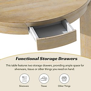 Merax Round Dining Table Set for 4, Extendable Wood Frame with Drawers and Wooden Chairs, Built-in 16" Removable Leaf, Natural