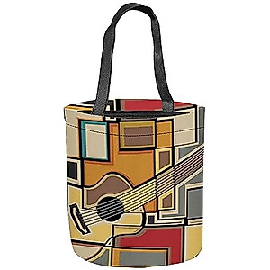 Fubido Geometric Guitar,Large Halloween Tote Bag,Funky Fractal Geometric Square Shape,Reusable Bag for Trick or Treating,Grocery Shopping and More,Multicolor