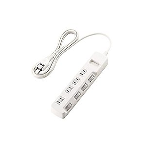 ELECOM Lightning Guard Power Strip with Individual Switch and Swing Plug 4 Outlet 2.5m [White] T-K5A-2425WH (Japan Import)