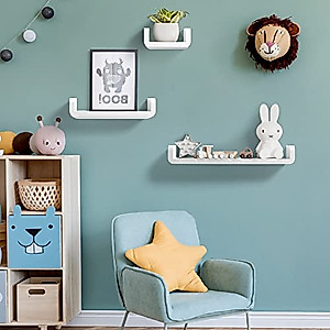 ELUCHANG Floating U Shelves Wall Mount,Bathroom Organizer Non-Drilling,Shelves Decoration Display Storage Pictures Shelves for Home Kitchen Office,Set of 3