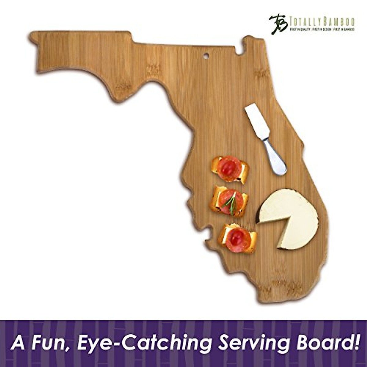 Totally Bamboo Florida State Shaped Serving & Cutting Board, Natural Bamboo