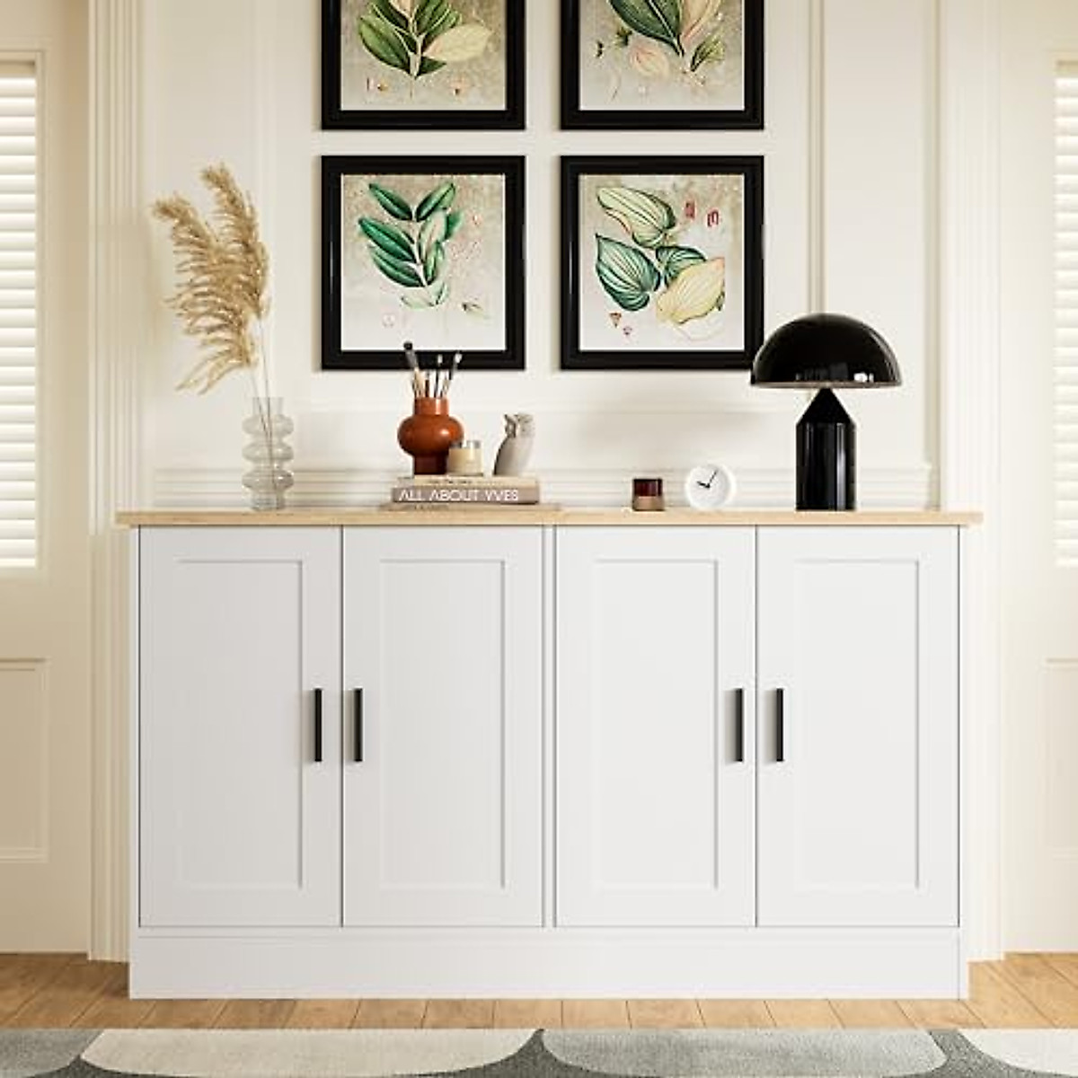 Anystyle 53.1“W White 4 Door Buffet Cabinet, Coffee Bar Cabinet with Adjustable Shelf, Kitchen Buffet Sideboard for Living Room, Kitchen